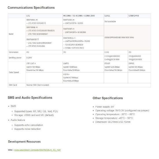 4G / 3G / GNSS HAT Module for Raspberry Pi Zero/Zero W/Zero WH/2B/3B/3B ...