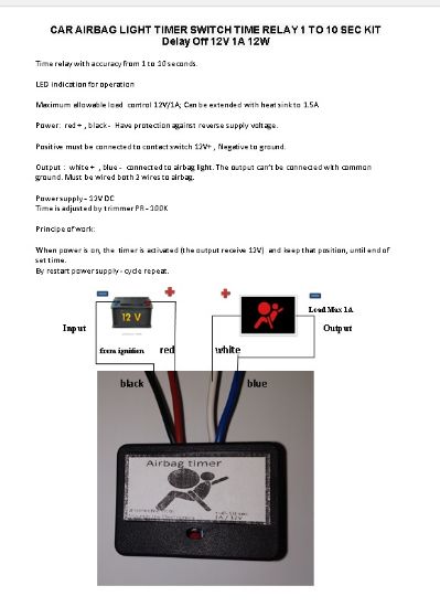 CAR TIMER SWITCH AIRBAG LIGHT RELAY 1 TO 10 SEC KIT DELAY OFF 12V 1A ...